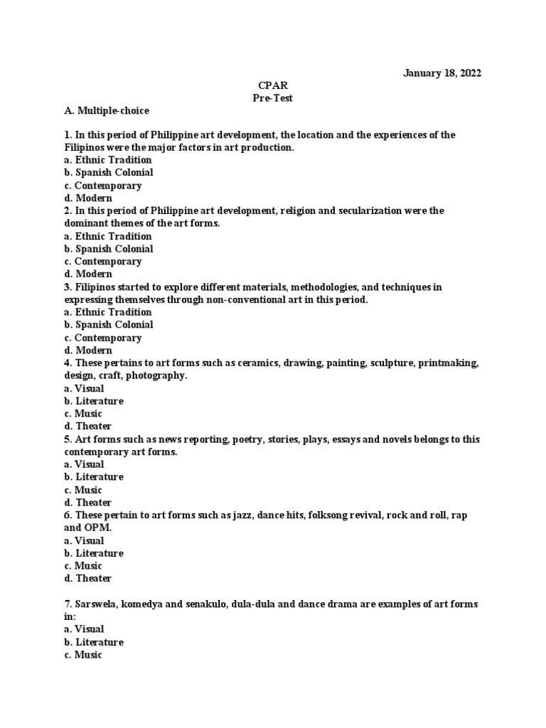 CPAR (Pre-Test) | PDF