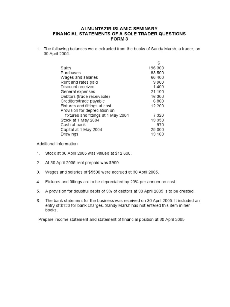 Sole Trader Financial Statements Guide | PDF | Expense | Depreciation