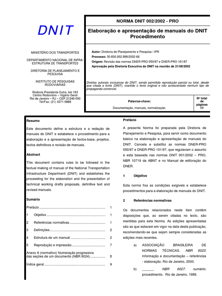 Dnit 002 2002 Pro - Elaboracao de Manuais Do Dnit | PDF