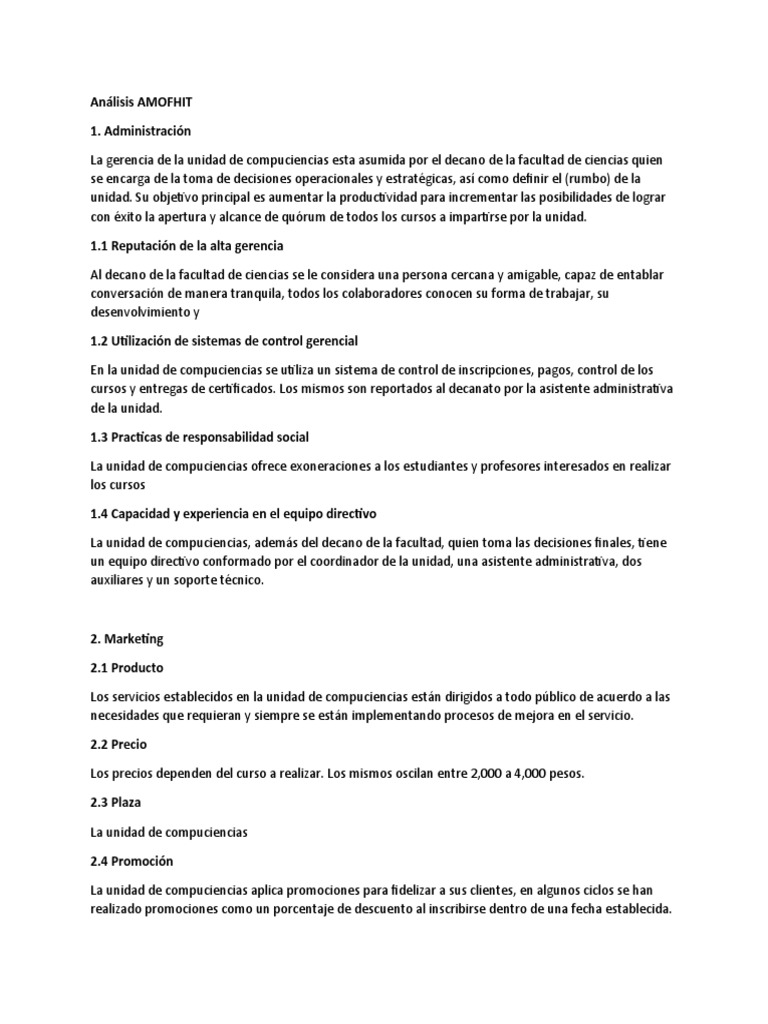 Analisis AMOFHIT | PDF | Gestión de recursos humanos | Logística