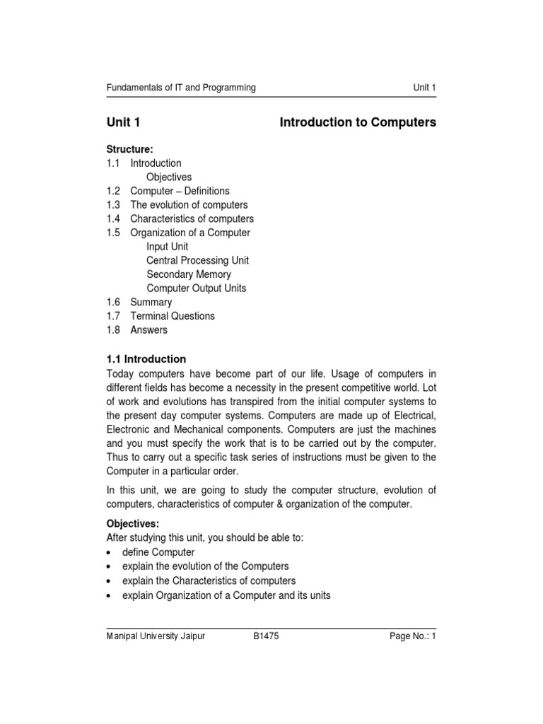 Unit 01 - Introduction To Computers | PDF | Computer Data Storage | Printer (Computing)