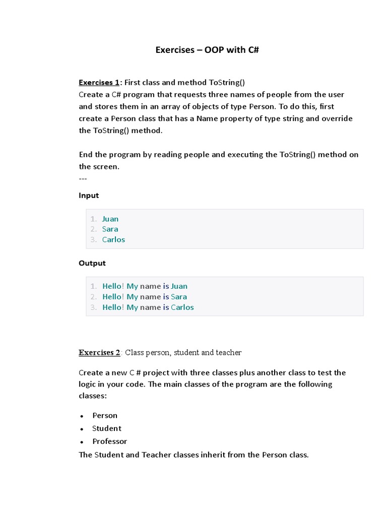 3 Exercises Oop Download Free Pdf Class Computer Programming C Sharp Programming Language