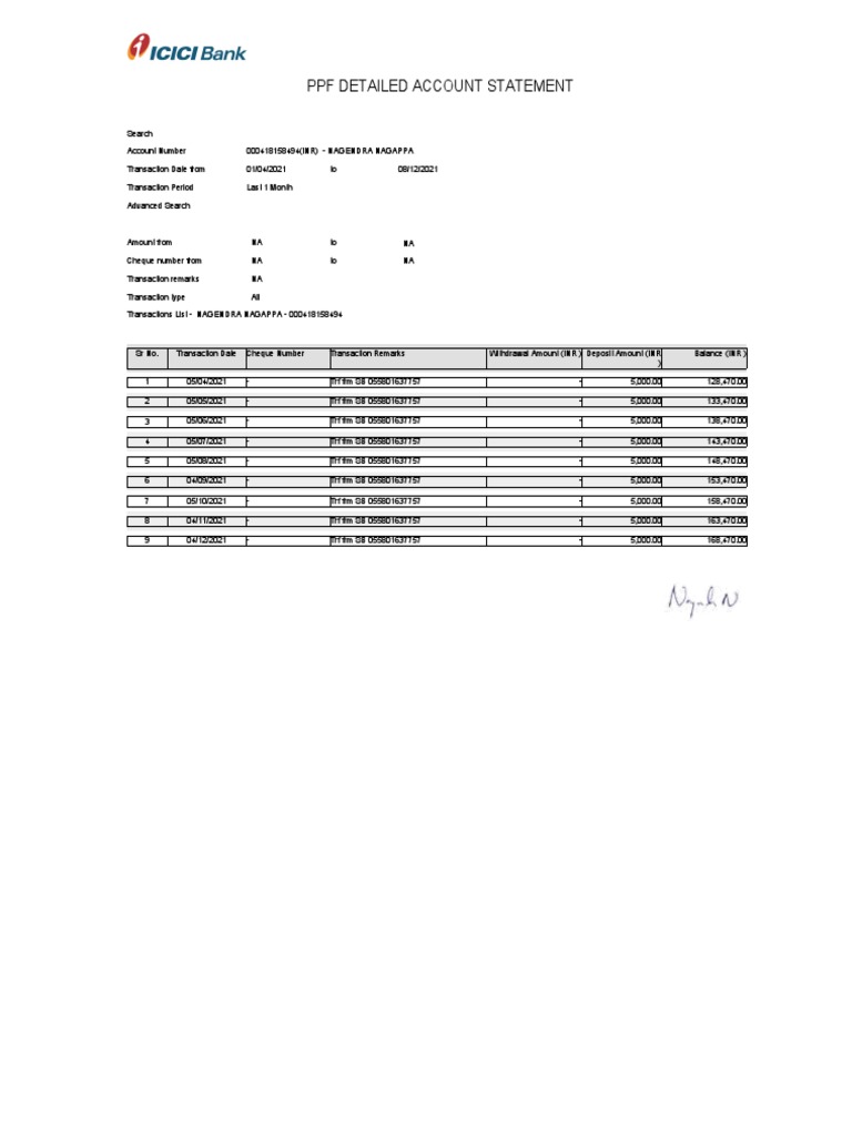 PPF Detailed Account Statement | PDF