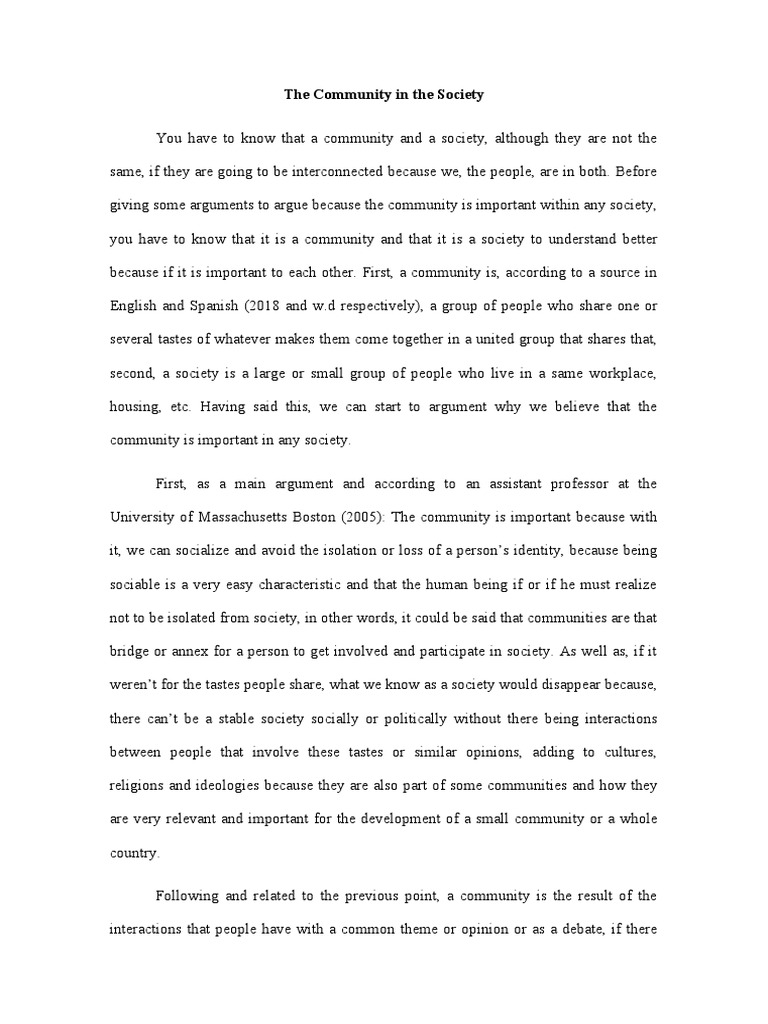 The Community in The Society Essay | PDF | Community | Reason