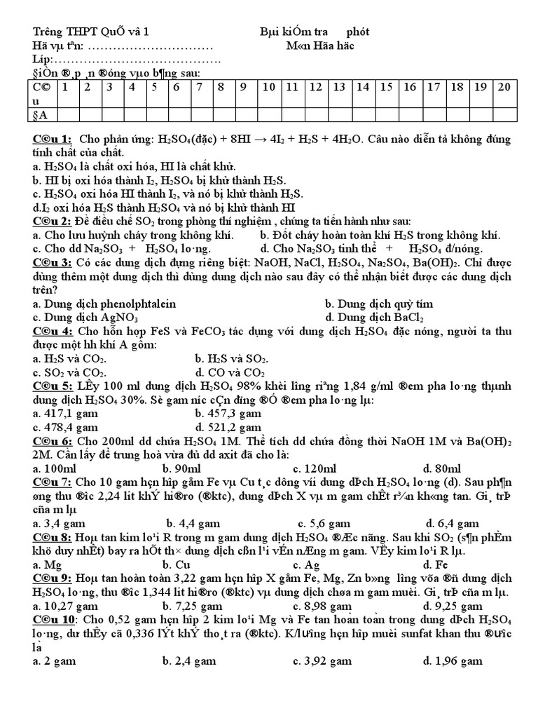 Bai Tap Axit Sunfuric | PDF