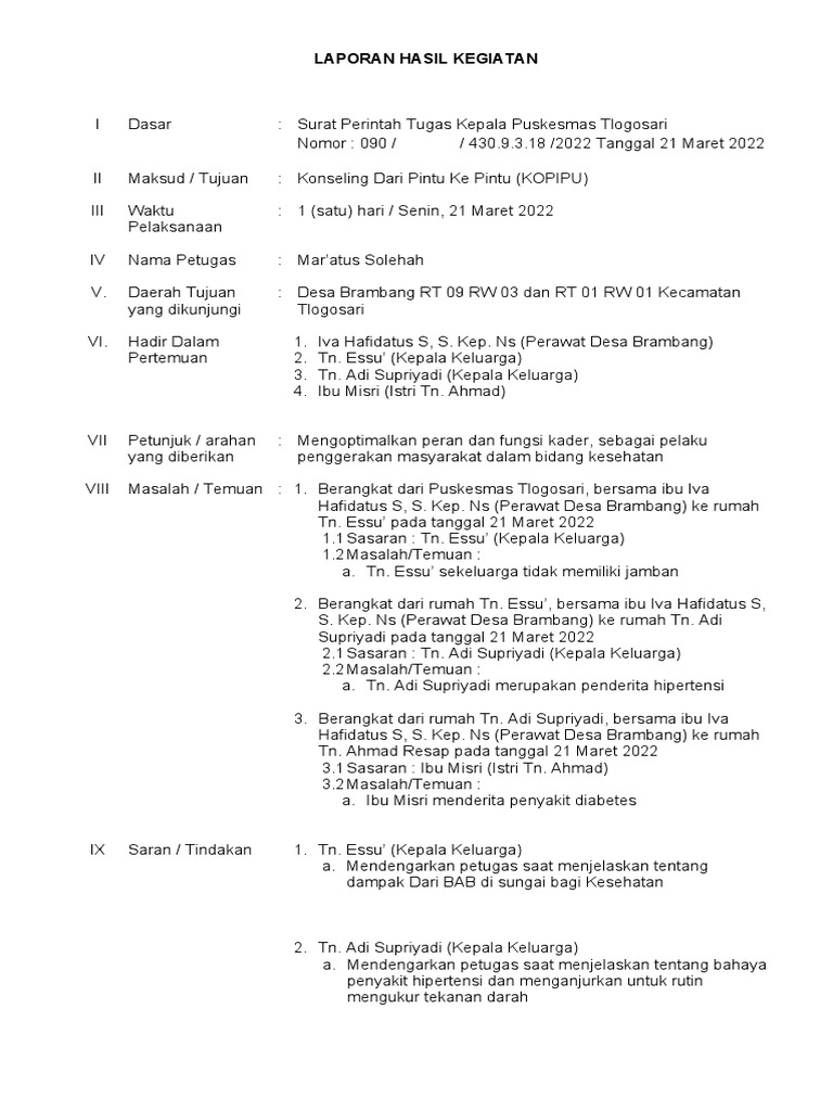 Contoh LHK Kader Kopipu | PDF