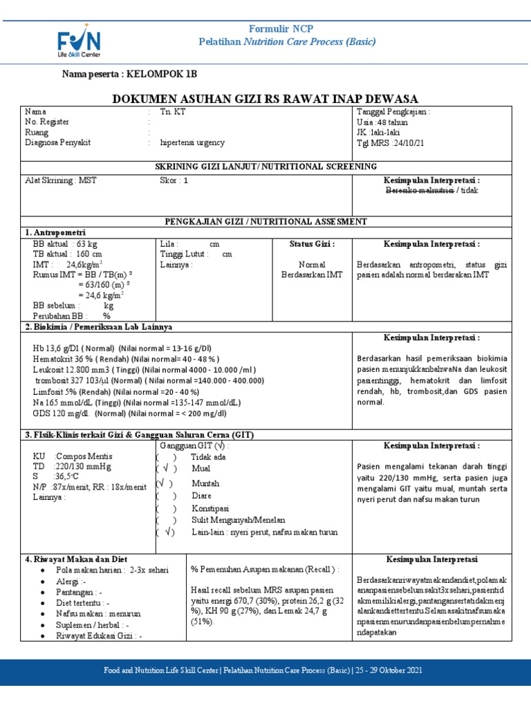 Formulir NCP-FNLC-KASUS HIPERTENSI KELOMPOK 1B-1 | PDF