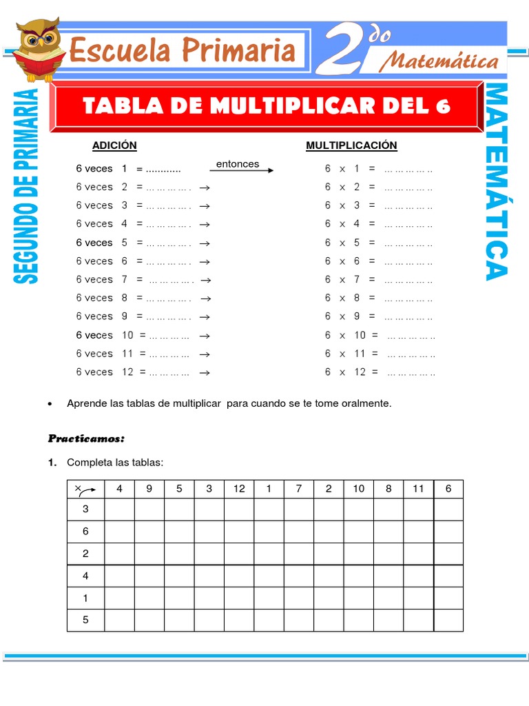 Tabla de Multiplicar Del 6 para Segundo de Primaria | PDF | Multiplicación | Matemáticas