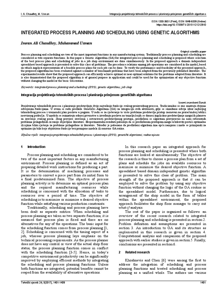 Chaudry 2015 Integrated Process Planning And Scheduling Using Genetic Algorithms Pdf 