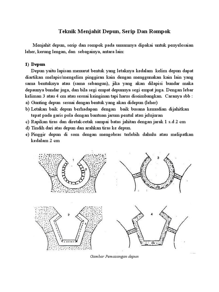 Teknik Menjahit Depun, Serip, Rompok | PDF