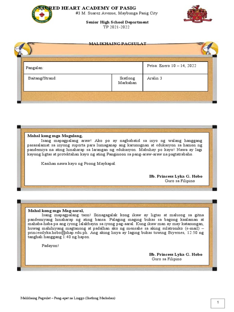 Malikhain-11-HLP-Q3-W4-Jan. 10 - 14 | PDF