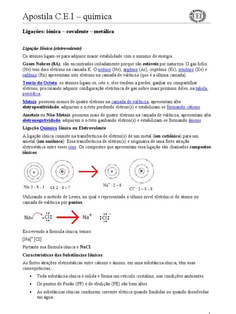 Apostila de Química: Ligações Químicas | PDF | Ligação química ...