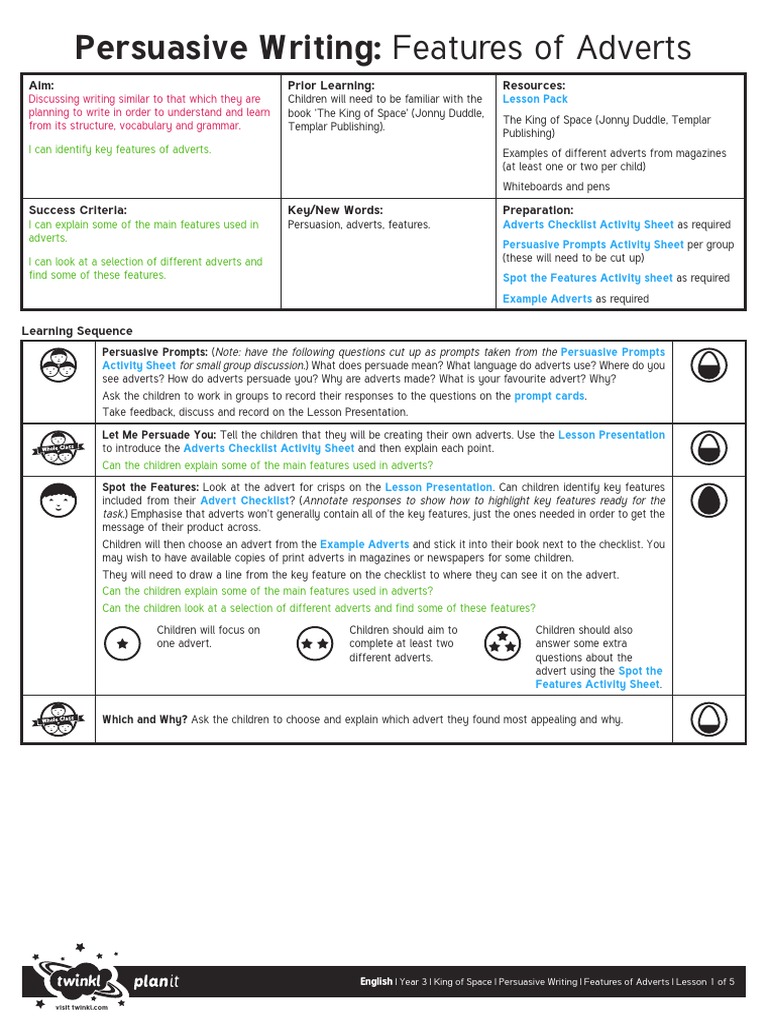 Year 3 Adverts Lesson Plan | PDF | Advertising | Cognitive Science