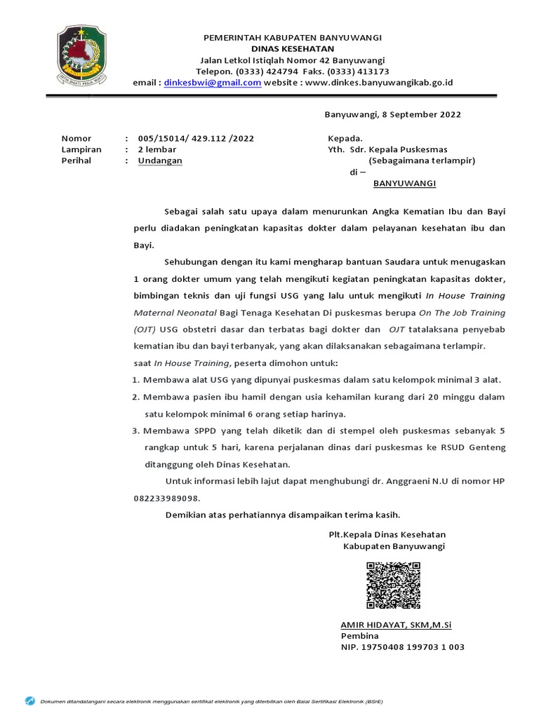 Surat Undangan OJT BL Dokter | PDF