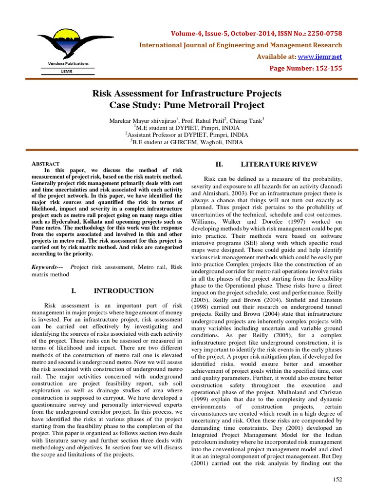 RiskAssessmentForInfrastructureProjectsCaseStudyPuneMetrorailProject ...