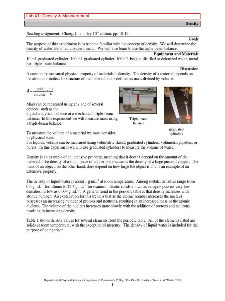 Chem11 Lab1 Density | PDF | Density | Chemical Elements
