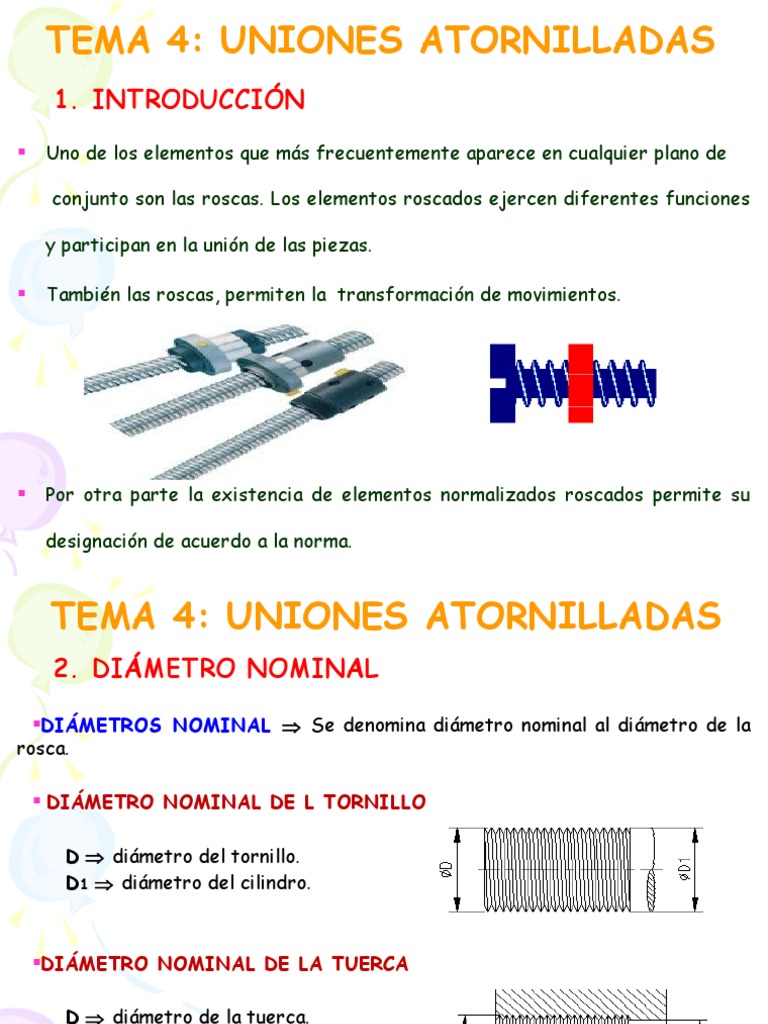 Tema 4 - Uniones Atornilladas y Normalización Tornilleria | PDF | Tornillo | Arandela (Hardware)