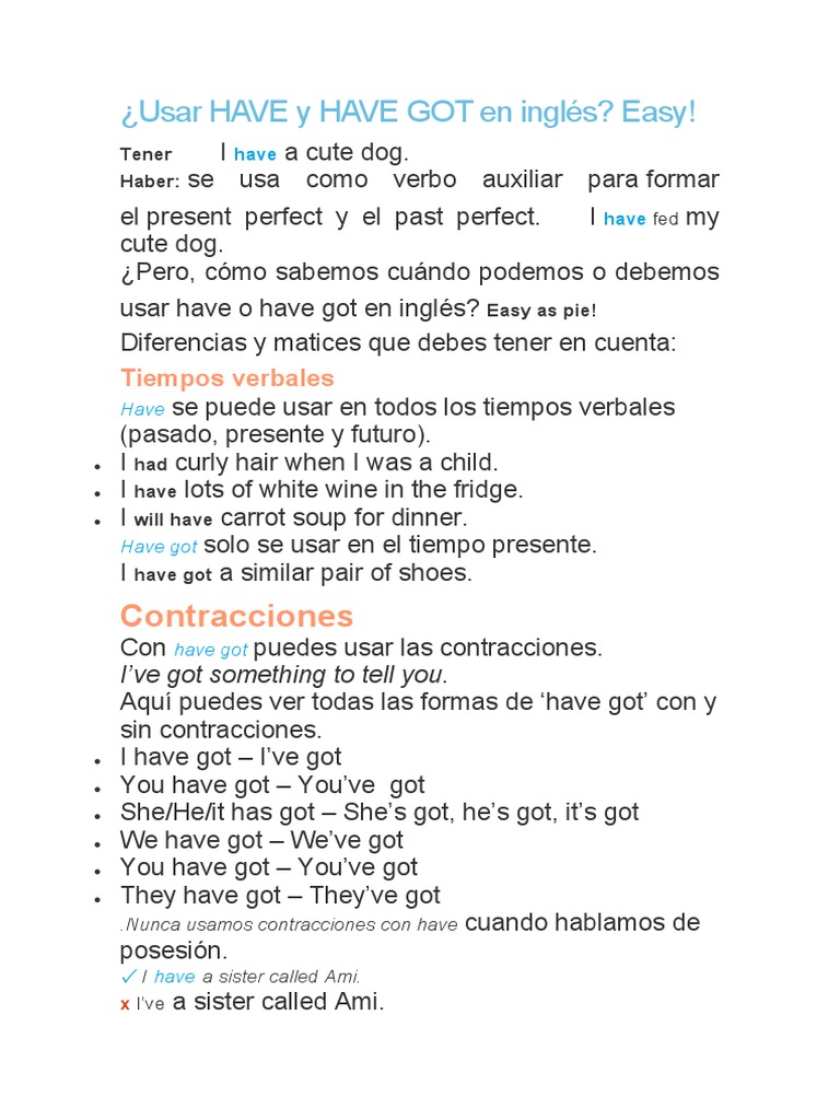Usar HAVE y HAVE GOT en Inglés | PDF | Lingüística