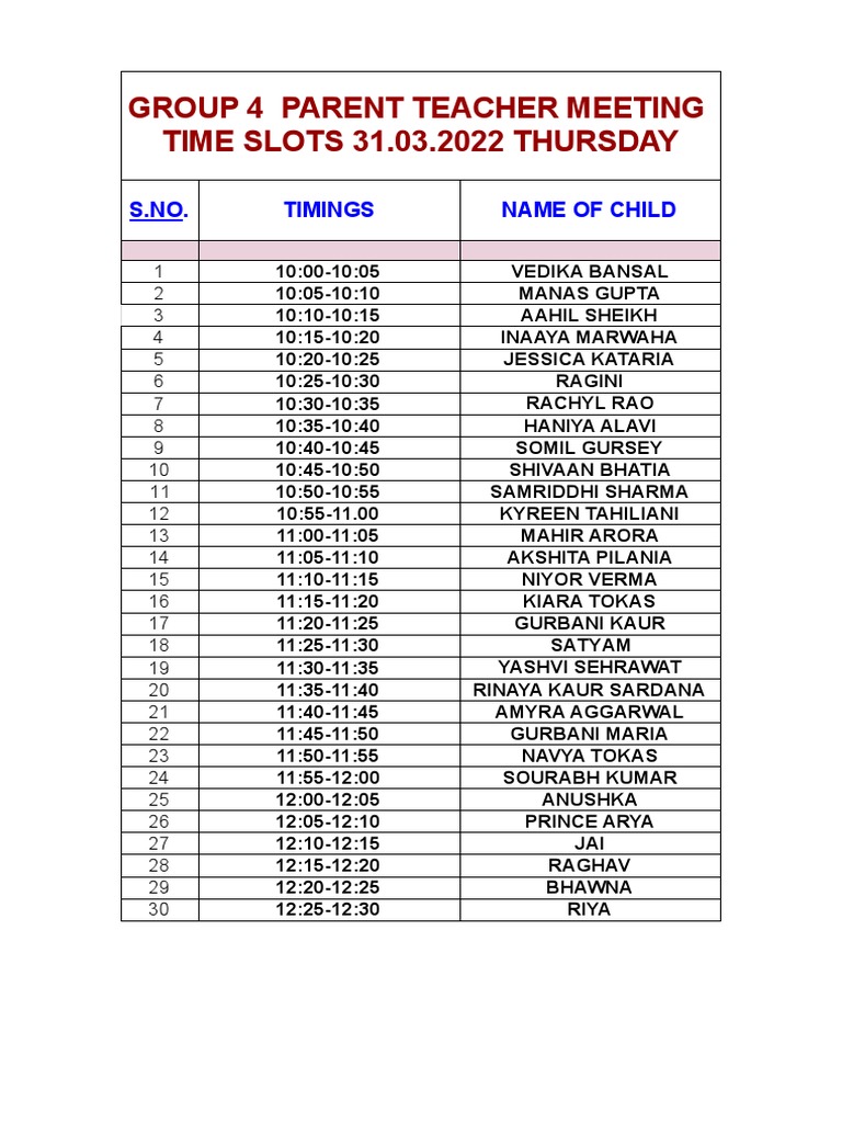 PTM Schedule for March 31, 2022 | PDF