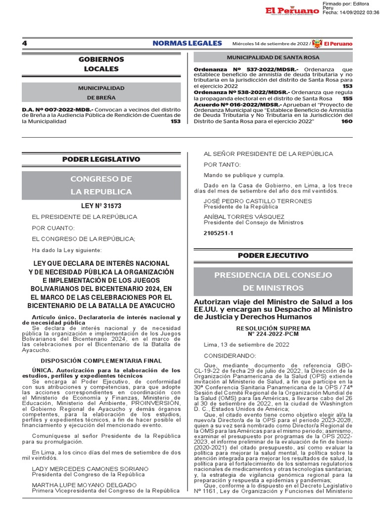 Congreso de La Republica: Normas Legales | PDF | Organización Panamericana de la Salud ...