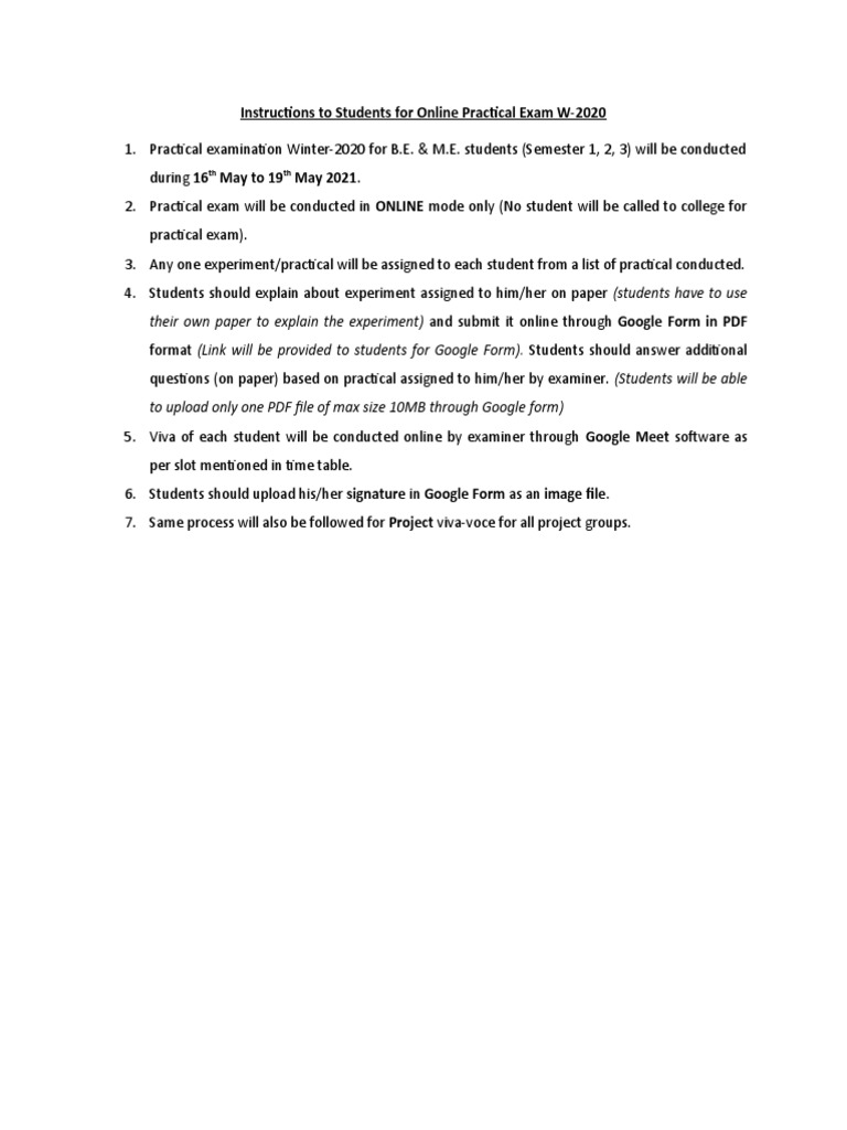 Notice For Students - Practical (16 To19 Mey) W-2020 | PDF | Computing