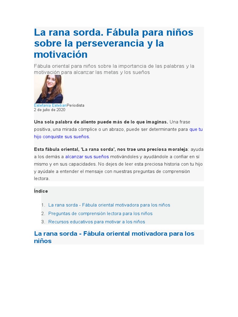 Fábula Infantil: La Rana Sorda | PDF