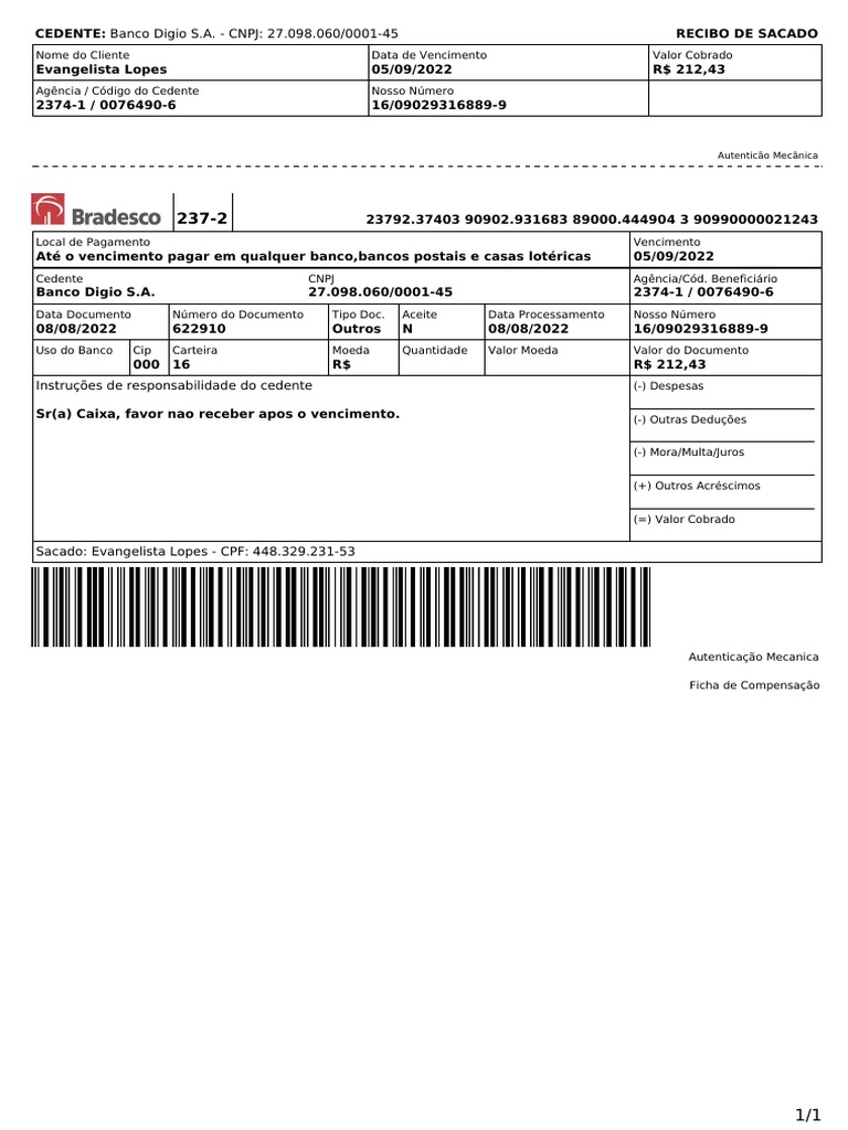 Boleto | Download grátis PDF | Dinheiro | Bancos