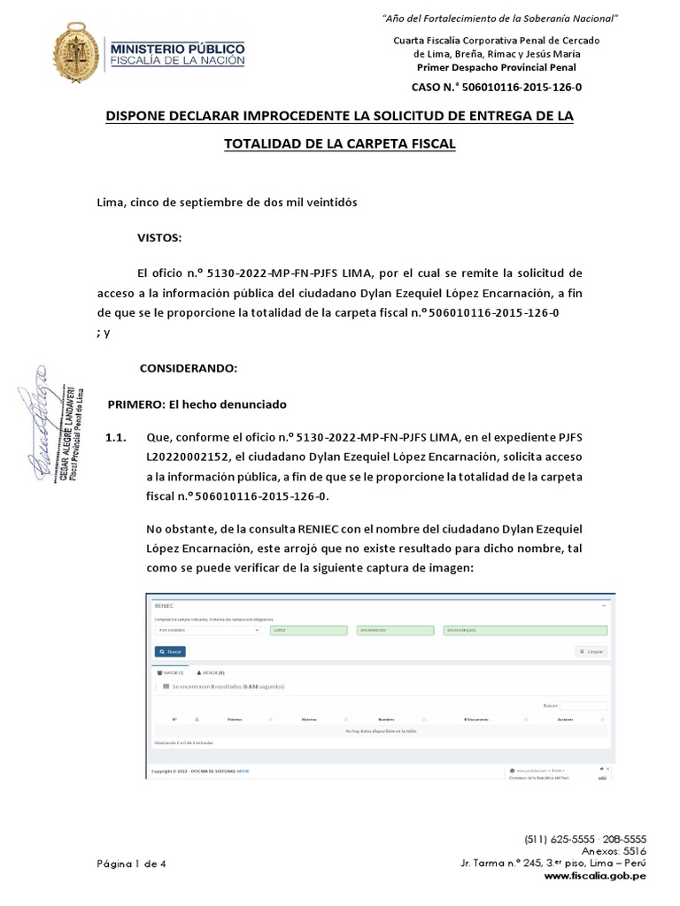 Disposición Fiscal 5 SET 2022. DISPONE DECLARAR IMPROCEDENTE SOLICITUD ... Disposición Fiscal 5 SET 2022. DISPONE DECLARAR IMPROCEDENTE SOLICITUD ...