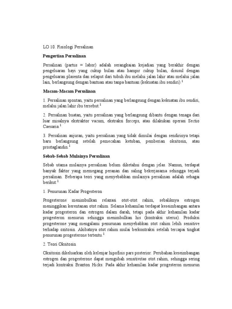 PBL 1.2 - LO 10. Fisiologi Persalinan | PDF
