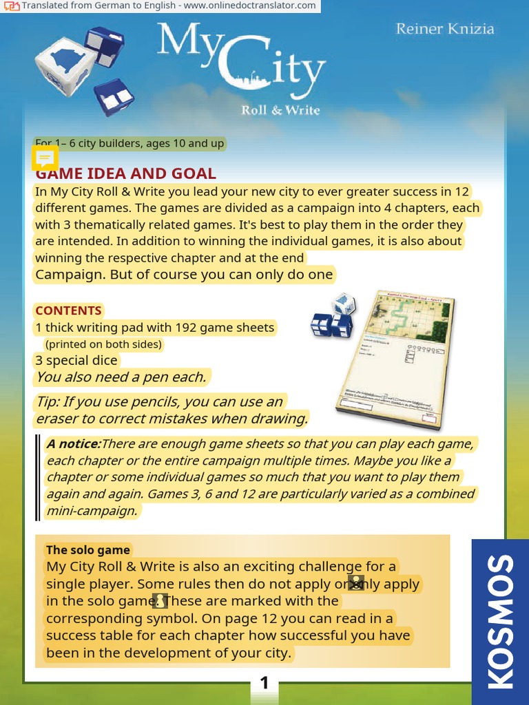 My City Roll & Write (Texto Castellano) | PDF | Dice