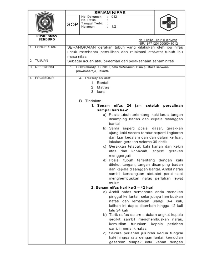 SOP Senam Nifas | PDF