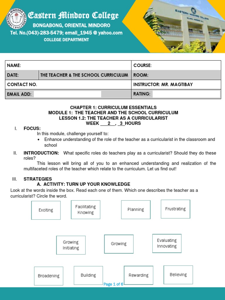 Module 1-Lesson 1.2 | PDF | Curriculum | Teachers