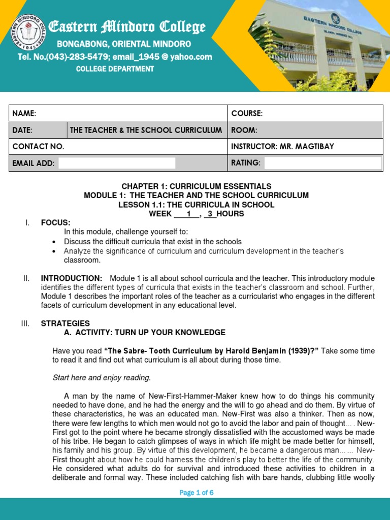 Module 1-Lesson 1.1 | PDF | Curriculum | Learning