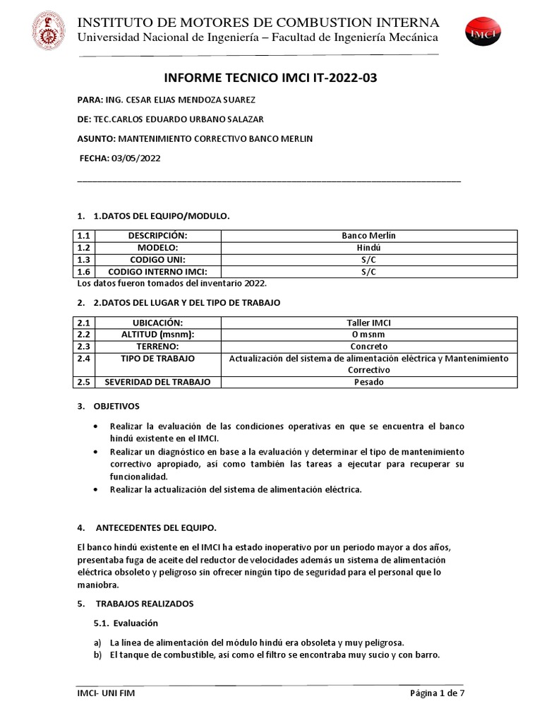 Informe Tecnico Imci 2022 03 | PDF | Inyección de combustible | Bienes manufacturados