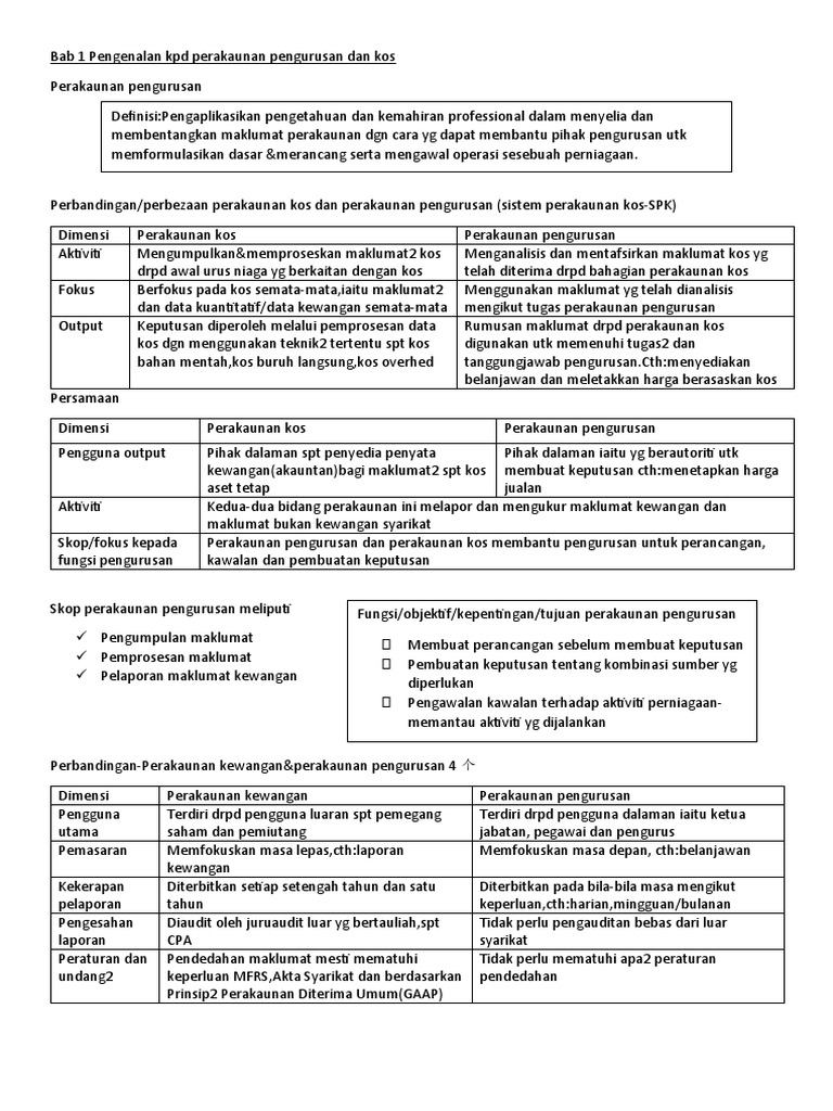 Bab 1 Pengenalan KPD Perakaunan Pengurusan Dan Kos | PDF