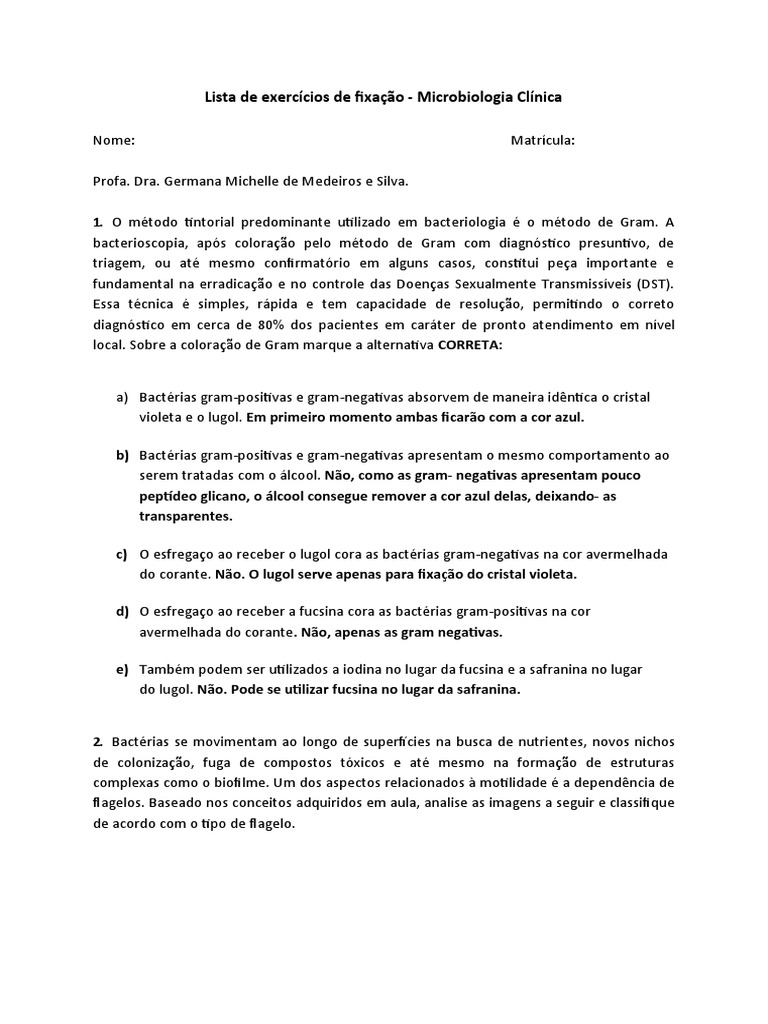 ATIVIDADE 1-2 Microbiologia Clínica | PDF | Bactérias | Microbiologia