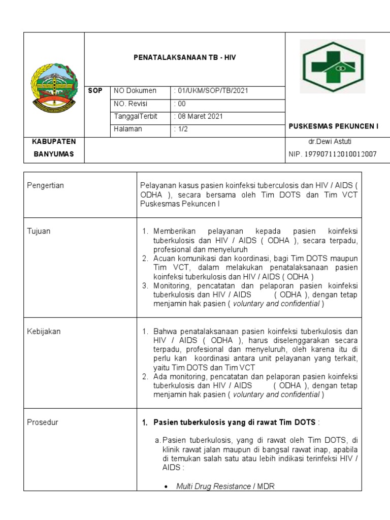 Sop-Adm-Penatalaksanaan Pasien Tb-Hiv | PDF