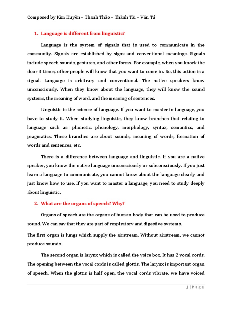 Differences between language and linguistic | PDF | Word | Speech