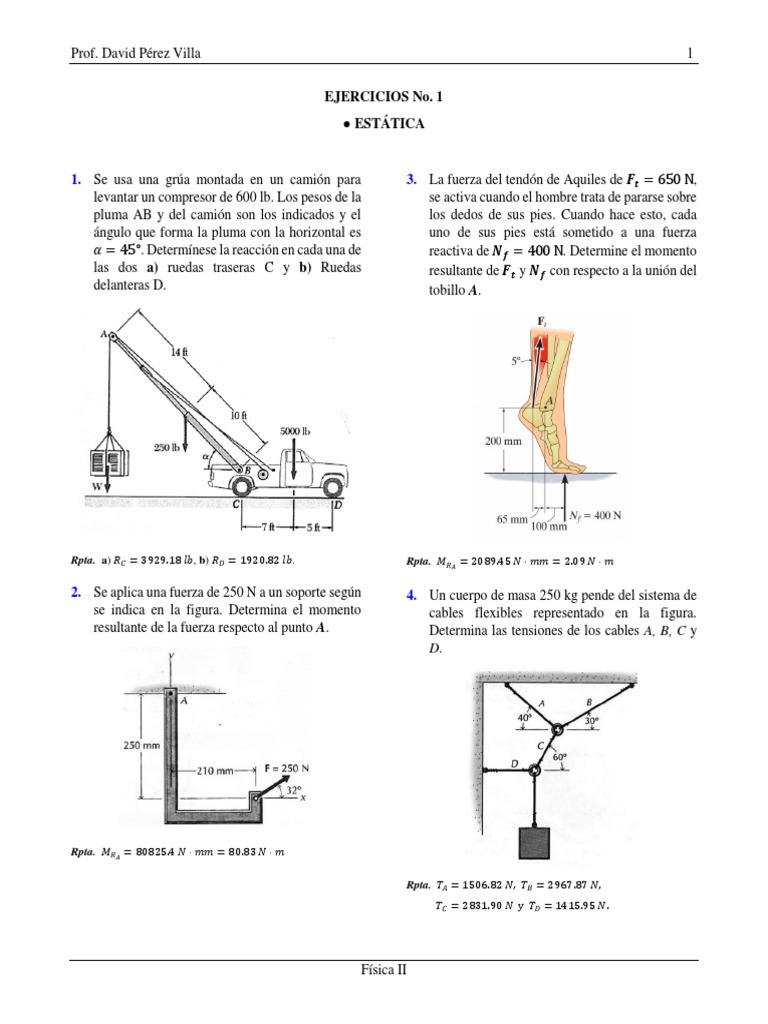 EJERCICIOS No. 1 Fisica Estatica | PDF | Ingeniería mecánica