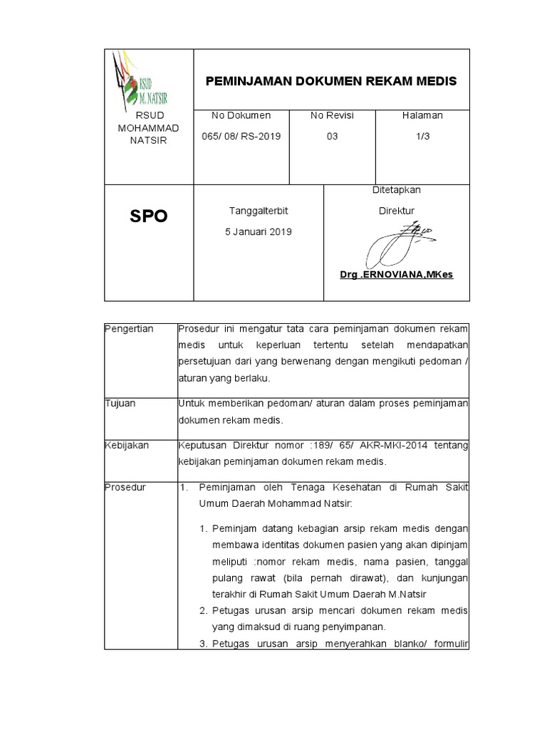05 Spo Peminjaman Dokumen Rekam Medis | PDF