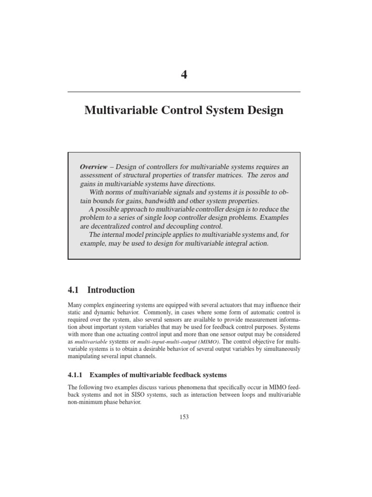 4 Multi Variable Control System Design Pdf Matrix Mathematics Eigenvalues And Eigenvectors 