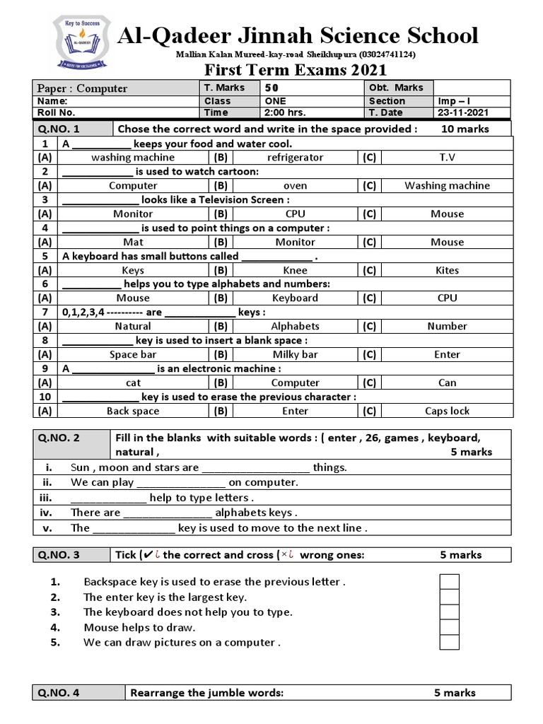 Computer Class 1 Pdf Computer Keyboard Computer Science