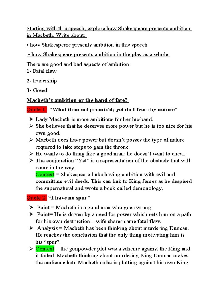 Macbeth Eaxam Questin - Ambition | PDF | Macbeth | Religious Belief And ...