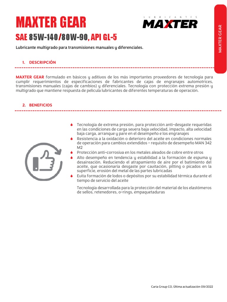 Maxter Gear GL-5 | PDF | Lubricante | Transmisión manual