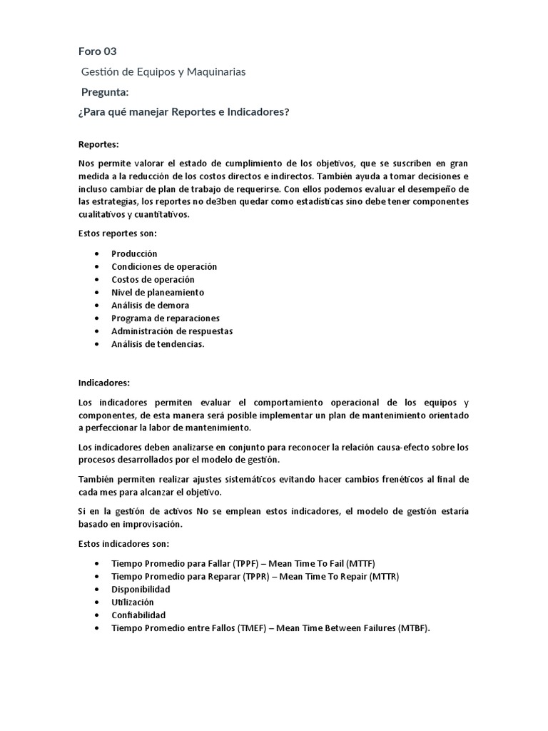 FORO 3 - Equipo-Maq | PDF