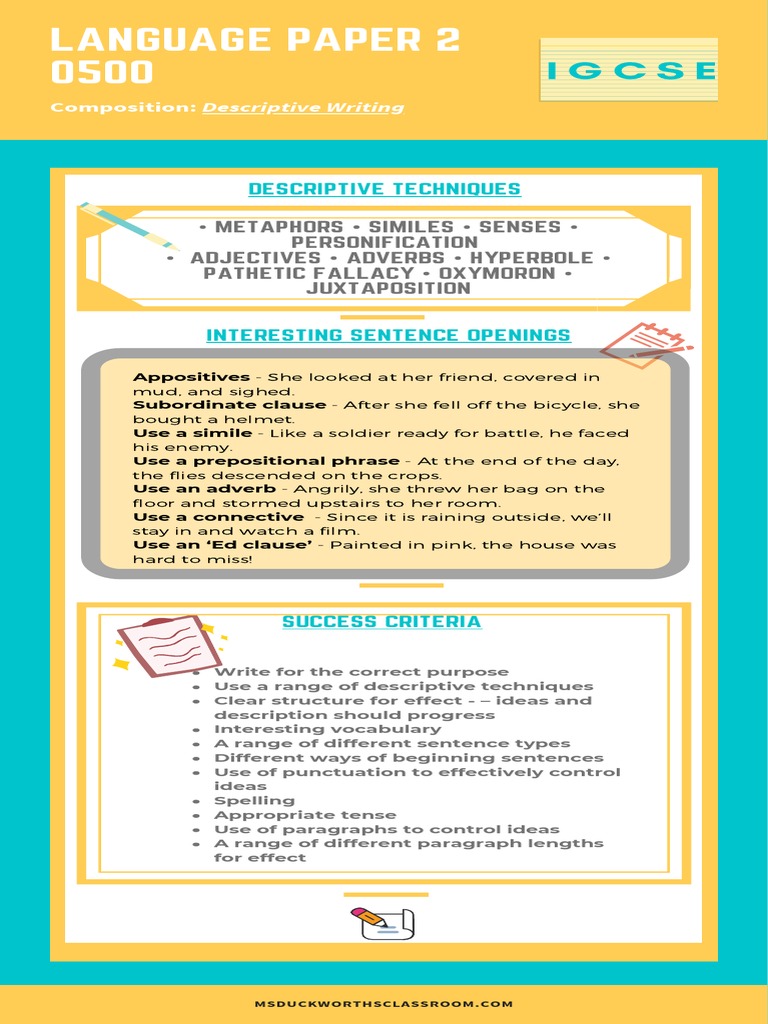 Descriptive Writing Success Criteria | PDF