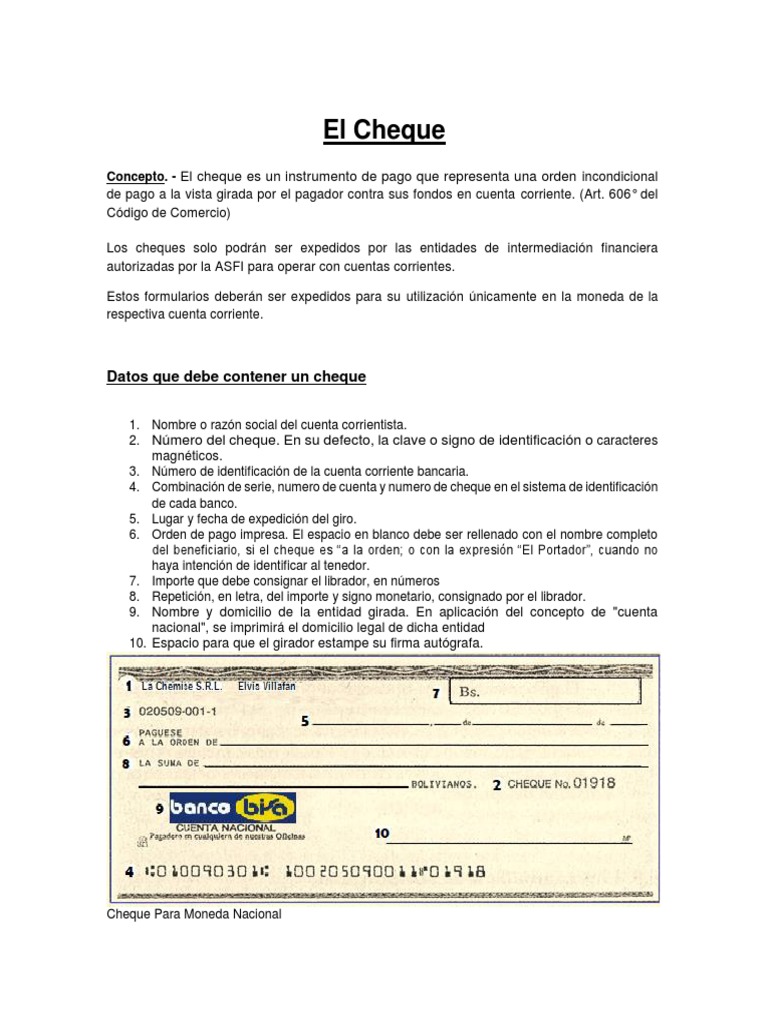 Concepto y Partes del Cheque en Bolivia | PDF | Cheque | Bancos