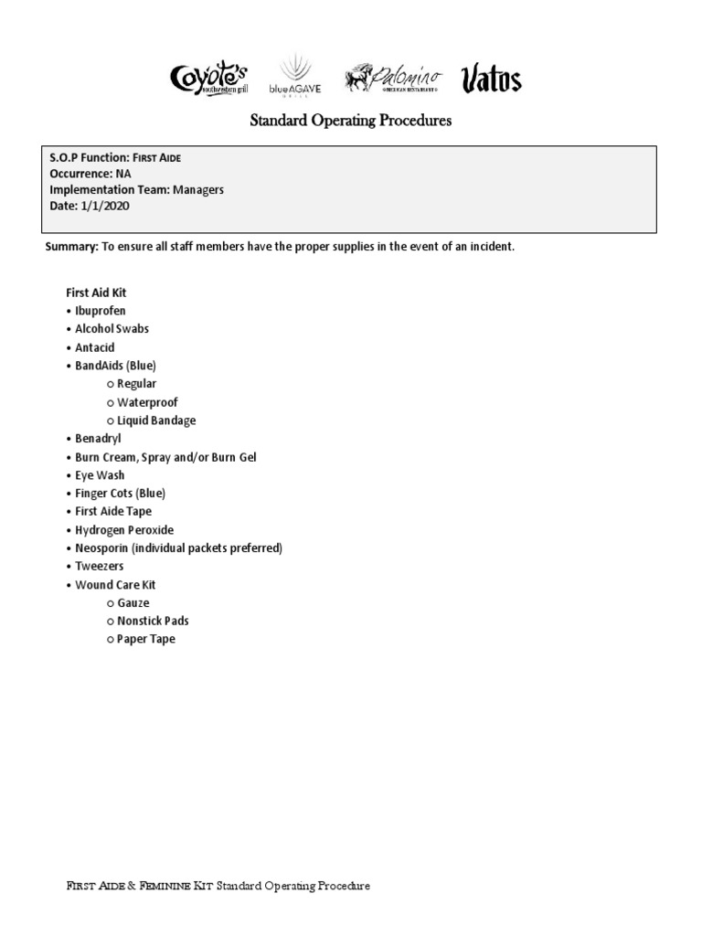 SOP - First Aide | PDF