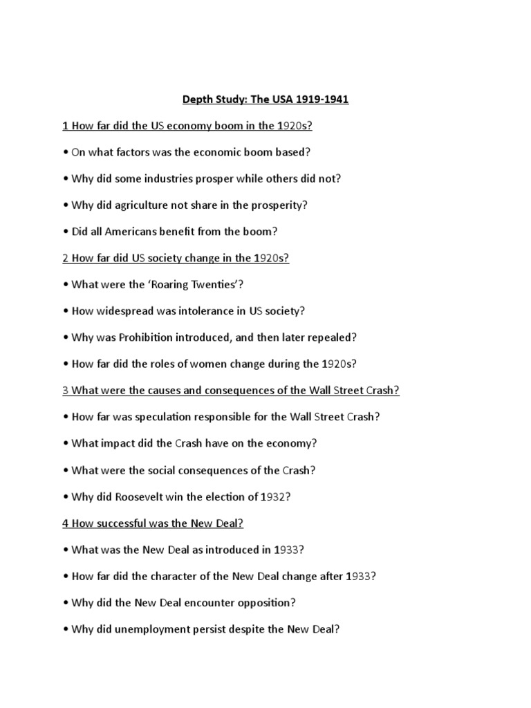 USA Depth Study: 1919-1941 Analysis | PDF | New Deal | Franklin D ...
