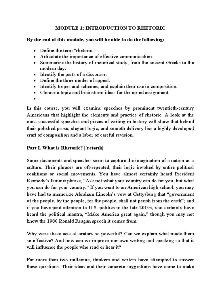Module 1 - Introduction To Rhetoric | PDF | Rhetoric | Public Speaking